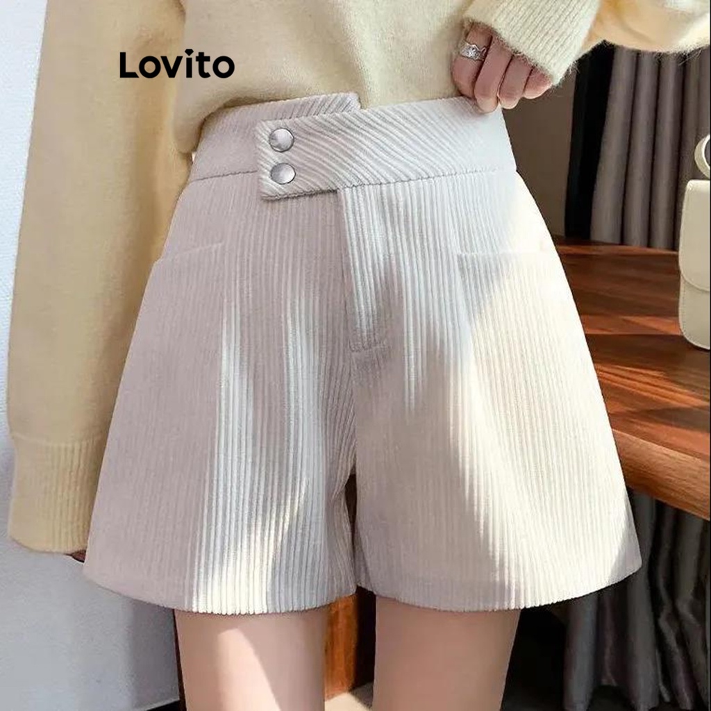 Lovito Women Casual Plain Asymmetrical Shorts LNE29276 (Apricot ...