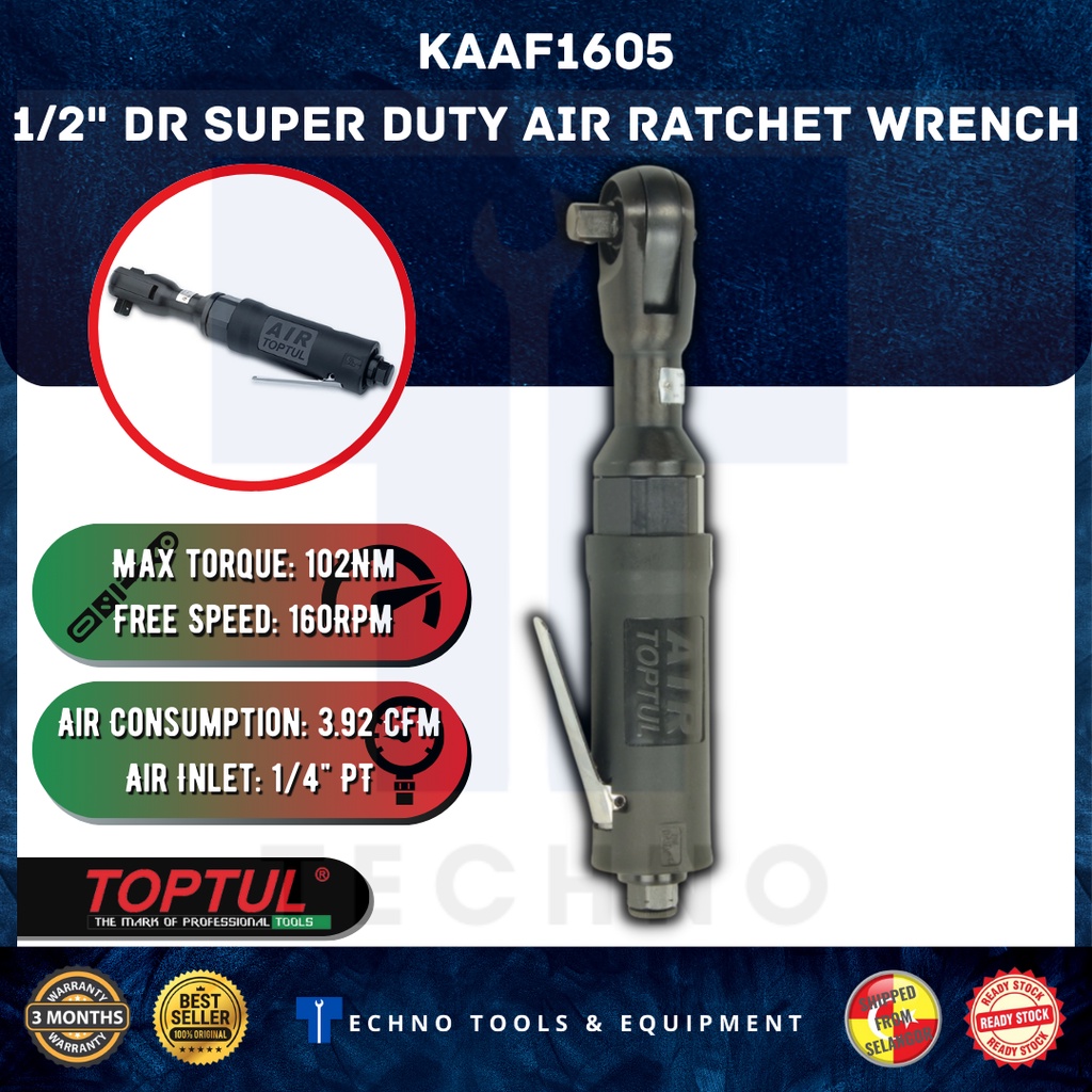 TOPTUL KAAF1605 1/2" DR. Super Duty Air Ratchet Wrench - Max. Torque 75 ...