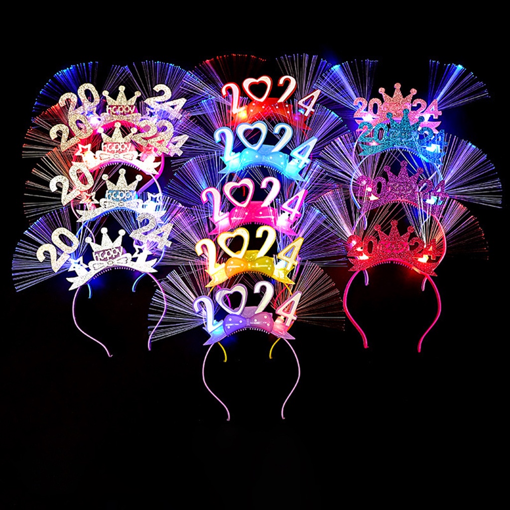 2024 Led Glow Headband Flashing Blinking Crown Fiber Happy New Year ...