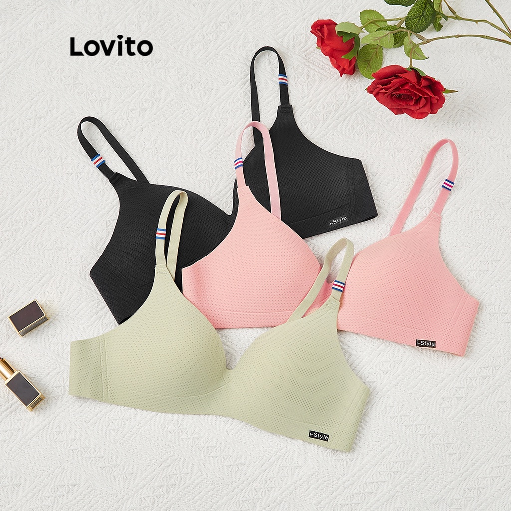 Lovito Casual Plain Letter Wireless Push Up Bra With Non Removable Pads ...