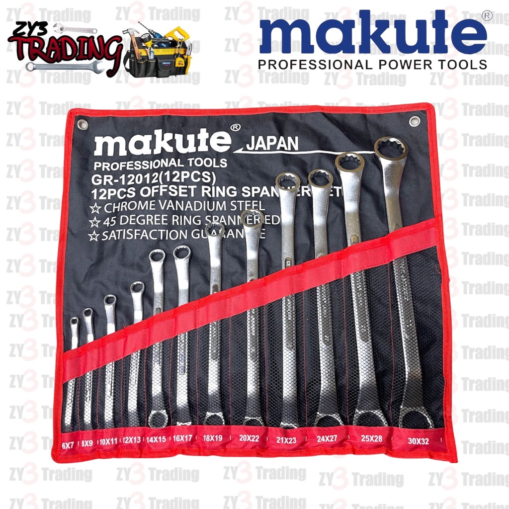 MAKUTE JAPAN 12pcs Offset Ring Spanner Set 6x7mm to 30x32mm Box Wrench ...