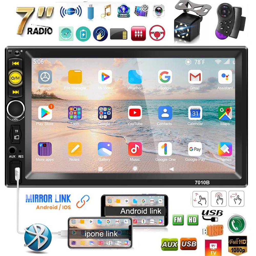 7" Double Din Touch Screen Car Stereo Bluetooth MP5 Player With Reverse ...