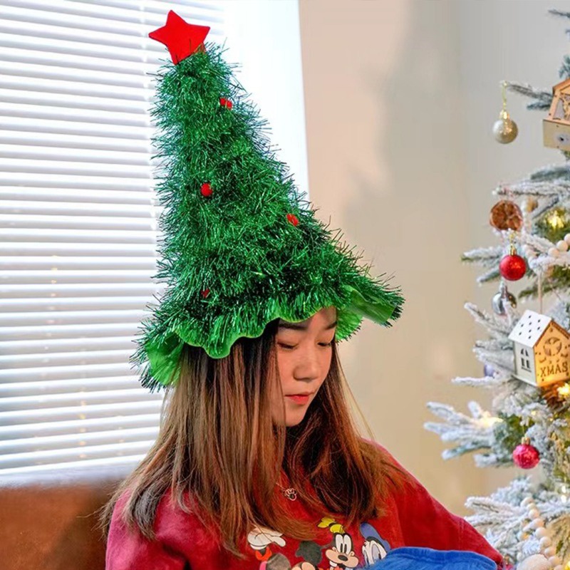 Shiny Silk Tinsel Christmas Tree Hat/ Star Glittering Non-woven Xmas ...