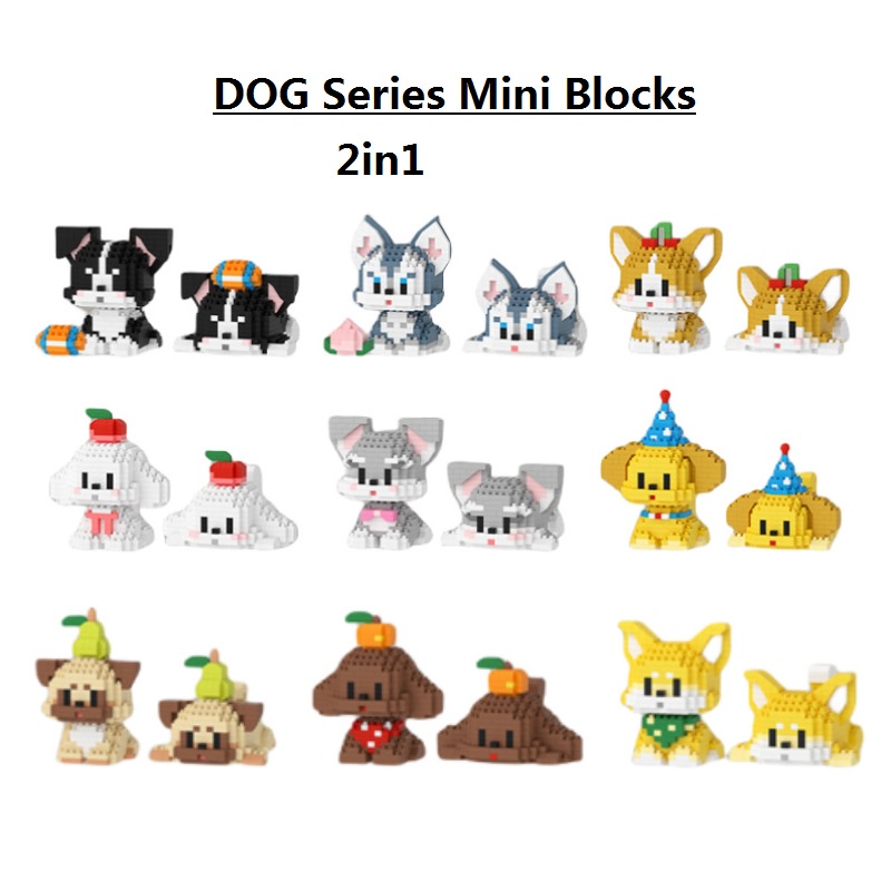 2in1 Assembly Dog Mini Blocks Toys Animal Corgi Pug Poodle DIY Plastic ...