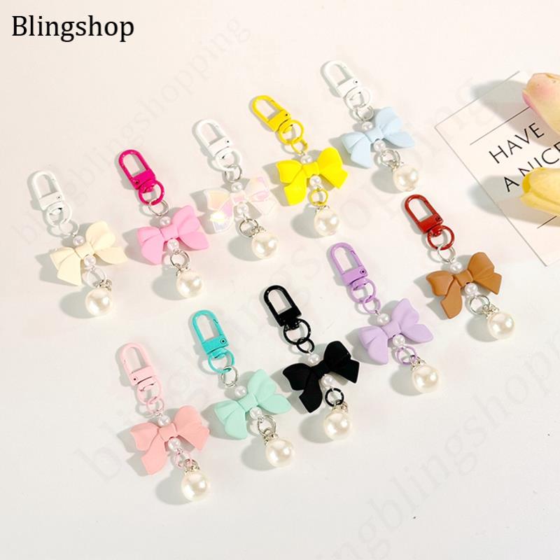 Fashion Fabric Bow Keychain With Pearl Resin Heart Key Ring Charms For ...