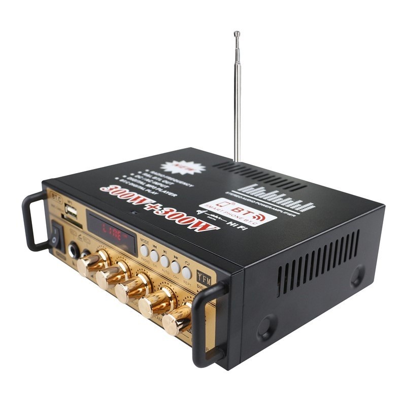 300W+300W Digital Hifi Bluetooth Stereo Audio Amplifier Fm Radio Usb BT-198A 12V 220V HIFI Mini ...
