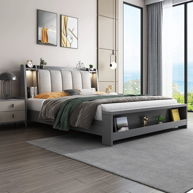 Nordic solid wood bed modern and minimalist small unit size 1.5-meter ...