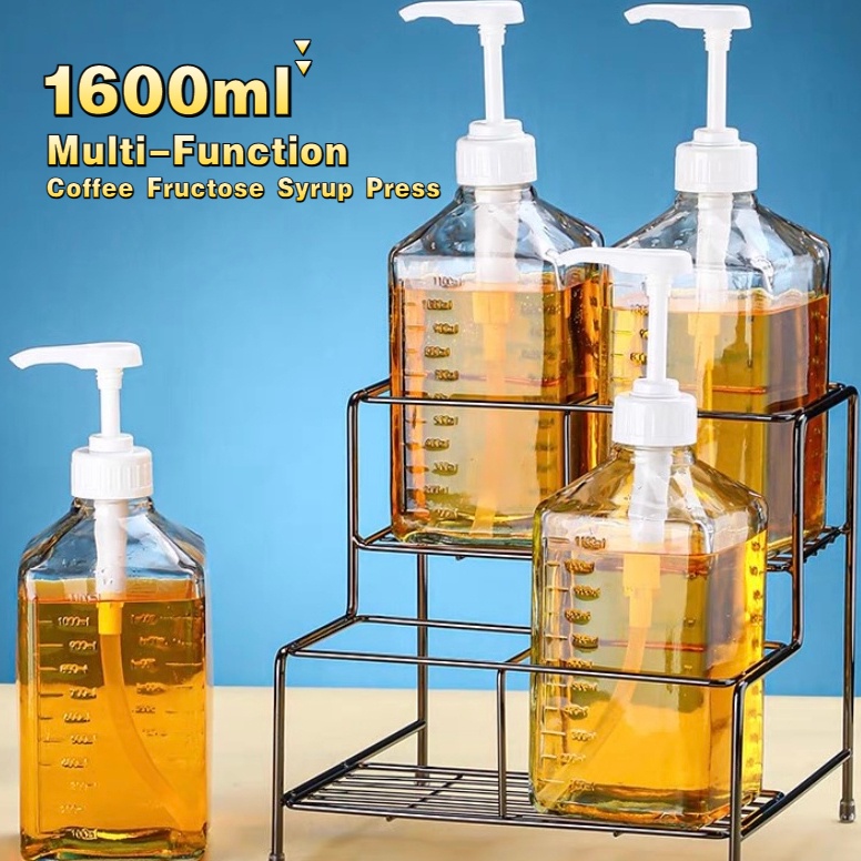1600ml Multi-Function Coffee Fructose Syrup Press Glass Bottle Juice Dispenser Pump Syrup Pump ...