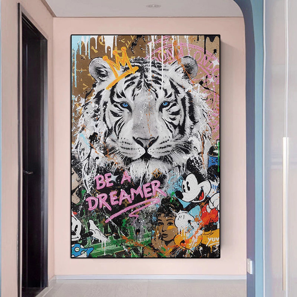 Disney Mickey Mouse Graffiti Canvas Painting Abstract Tiger Comic ...