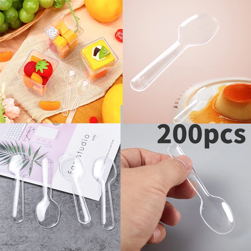 200pcs Jelly Spoon Plastic Mini Clear Disposable Flatware Spoons Jelly ...