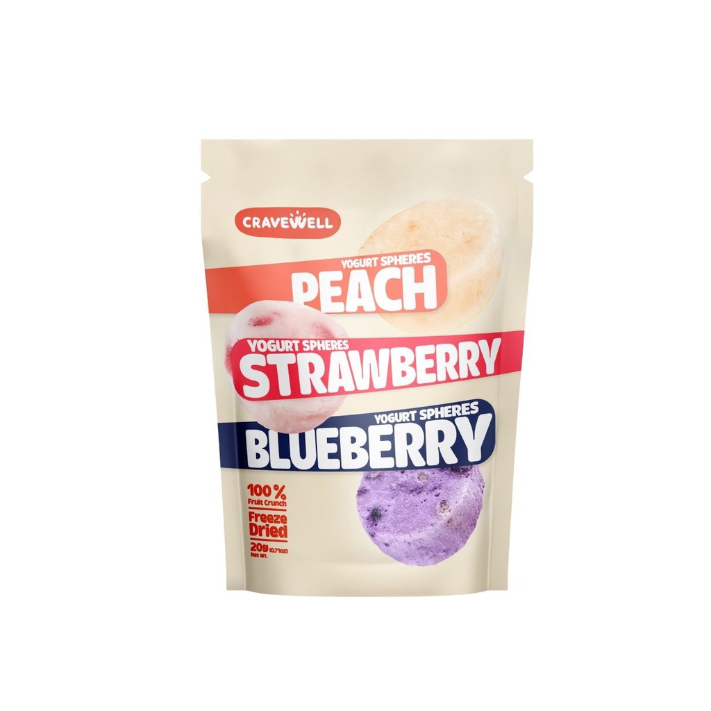 Cravewell Peach, Strawberry, Blueberry yogurt spheres Fruit crunch (20g ...