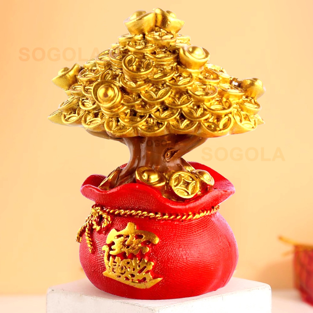 Lucky Charm Money Tree W/ Red Money Pao Decor Charm Bedroom Living Room ...