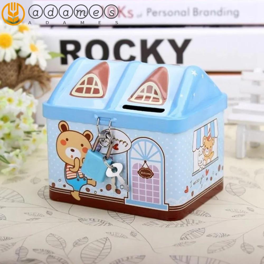 ADAMES House Shape Piggy Bank, Metal Cute House Coin Box, Currency Box ...