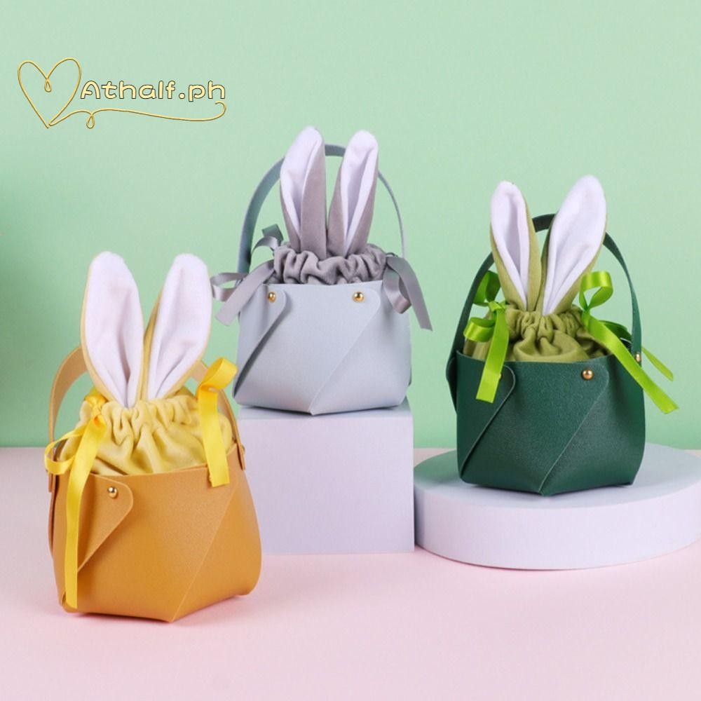 ATHALF Easter Bunny Bags, Leather Bunny Ears Candy Bags, Cute Soild ...