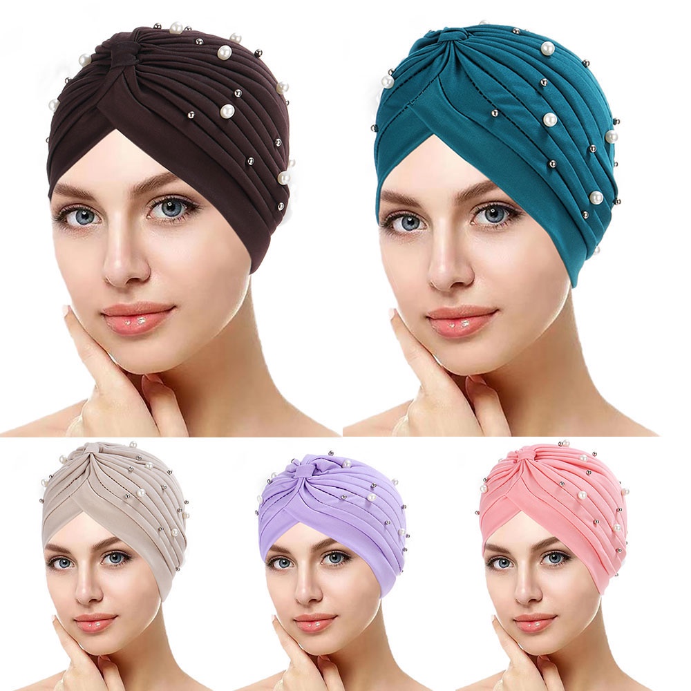 Gzhouse Sleep Cap Turban Hats Indian Chemo Beaded Hijab Caps Folds Big ...