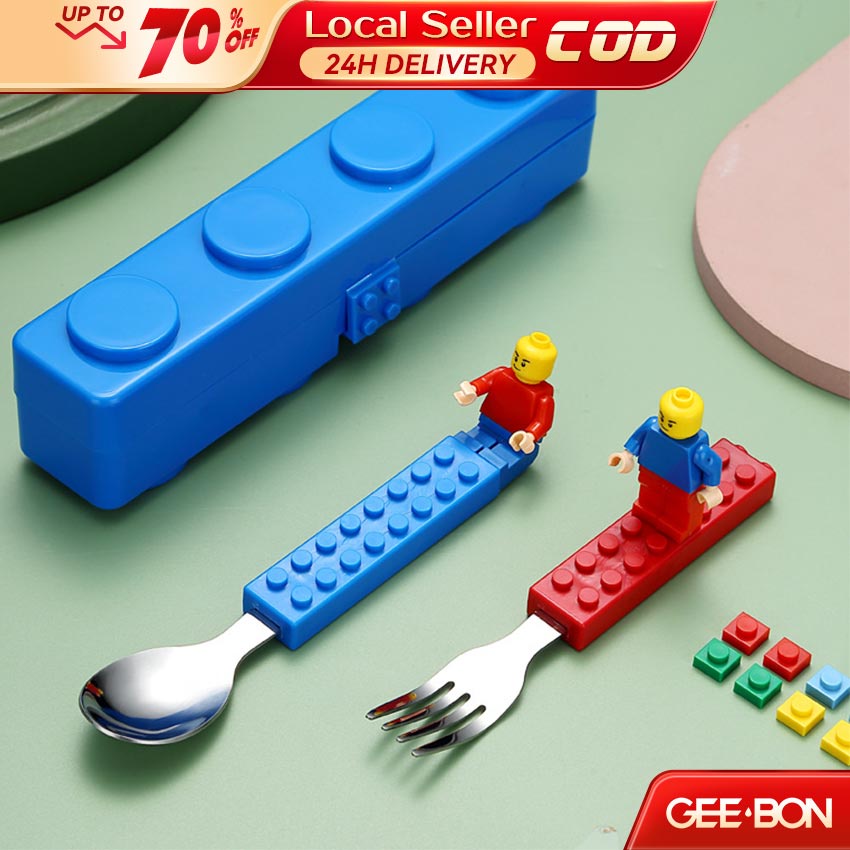 GEEBON Fork Spoon Set 304 Stainless Child Cutlery Building Block ...