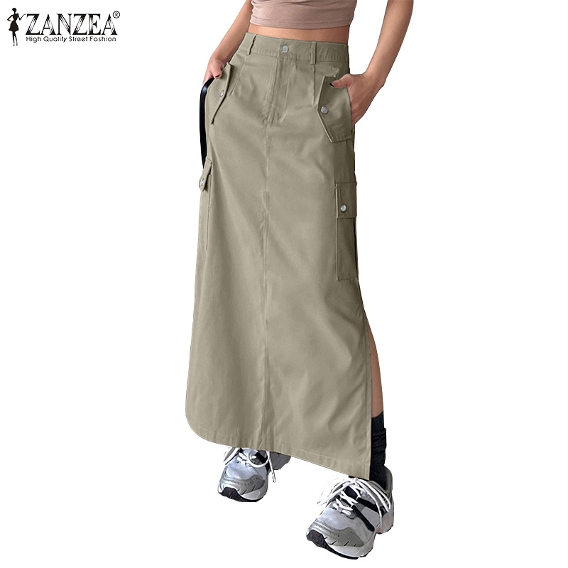 ZANZEA Celmia Street High Waist Button Zipper Pockets Side Slits Long ...
