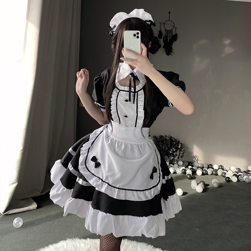 {Order fast delivery} button maid dress sexy cos clothes cute uniform ...