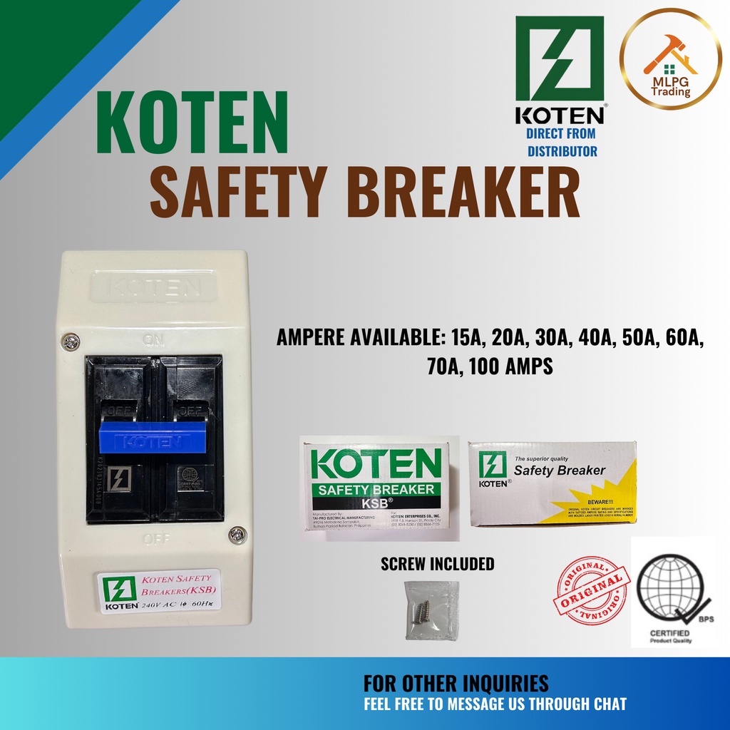 Koten Safety Breaker (KSB) 2POLE (15, 20, 30, 40, 50, 60, 70, 100AMP) | Shopee Philippines