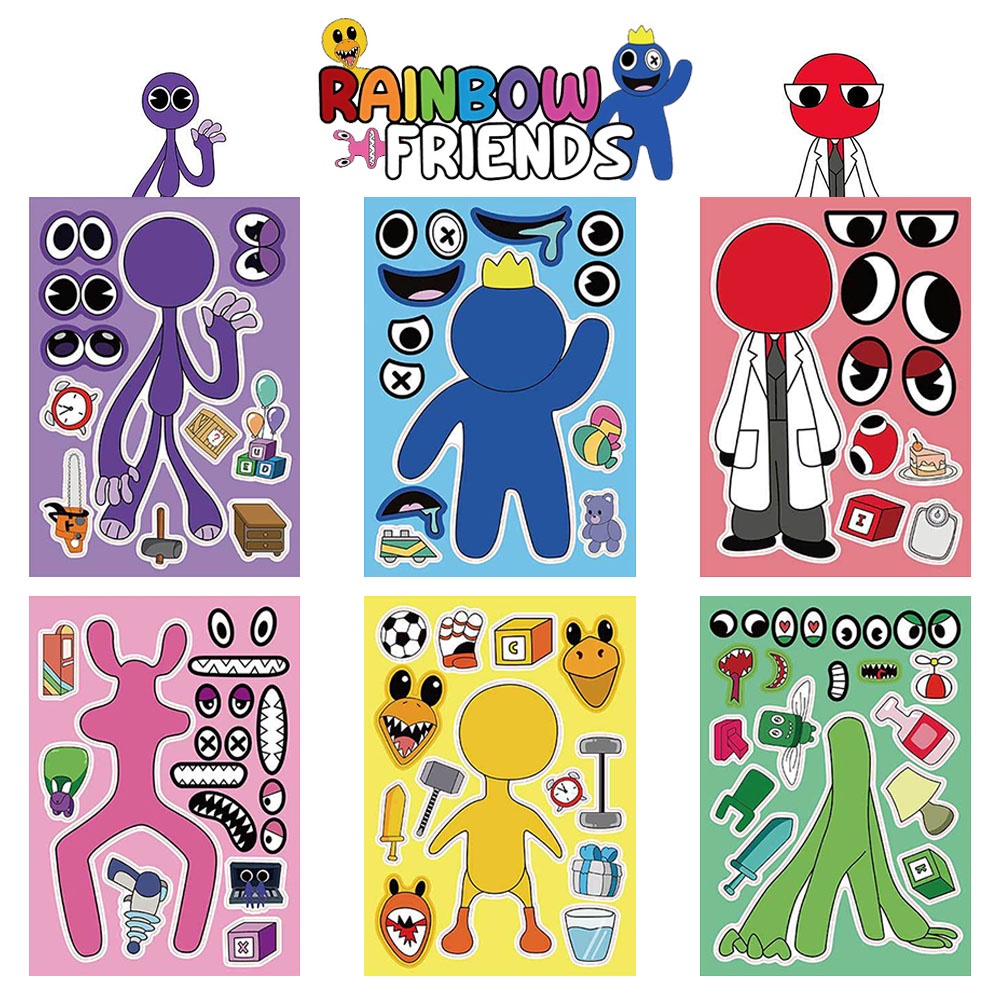 6PCS Horror Game Series Rainbow Friends Puzzle Sticker Making Your Own ...