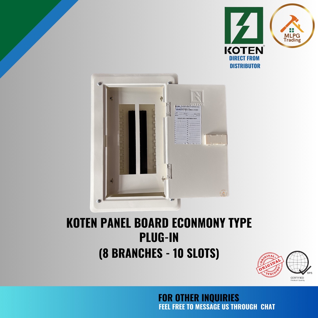 KOTEN Panel Board ECONOMY TYPE for PLUG-IN (2 Pole) (2, 4, 6, 8, 10, 12, 14, 16 Branches ...