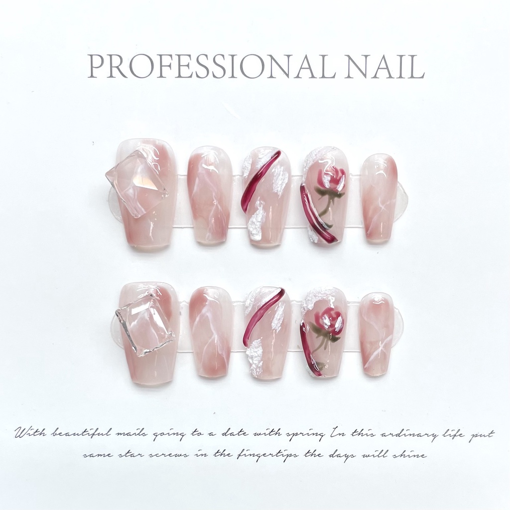 [HANDMADE]Artificial Nail Sweet Hand-Painted Rose Baroque Pink Gradient ...