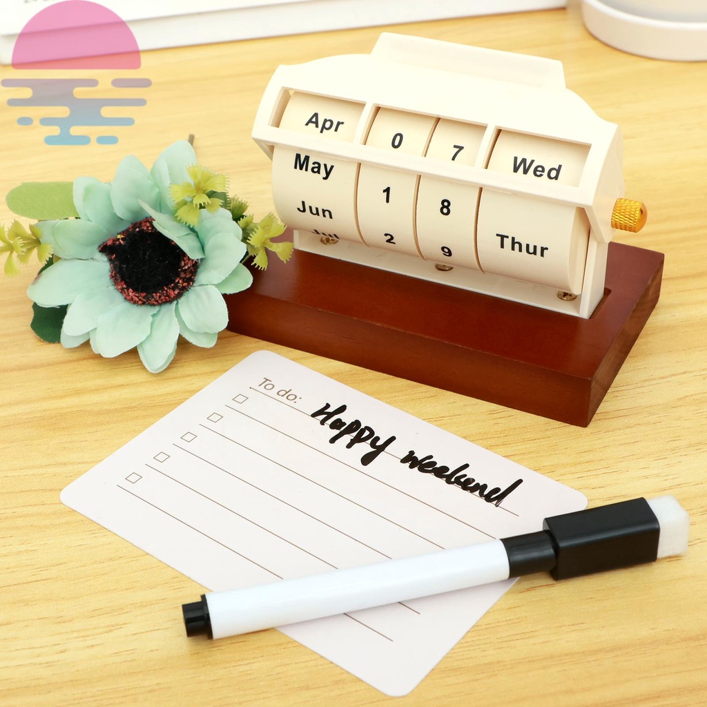 Desktop Rotary Perpetual Calendar Wooden Wheeling Calendar with ...