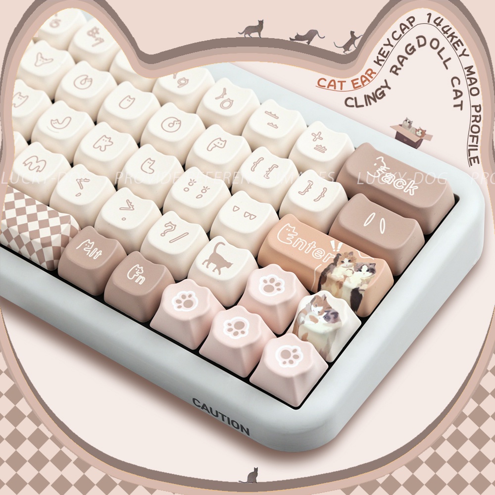 PBT Cat Ear Shape Keycaps 144Keys/Set MAO Profile Full Key Five-sided ...