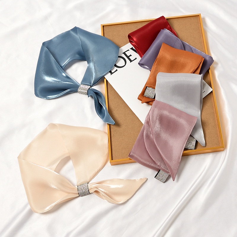 Retro Plain Sequin Small Silk Scarf Office Lady Satin Scarf Necklace ...