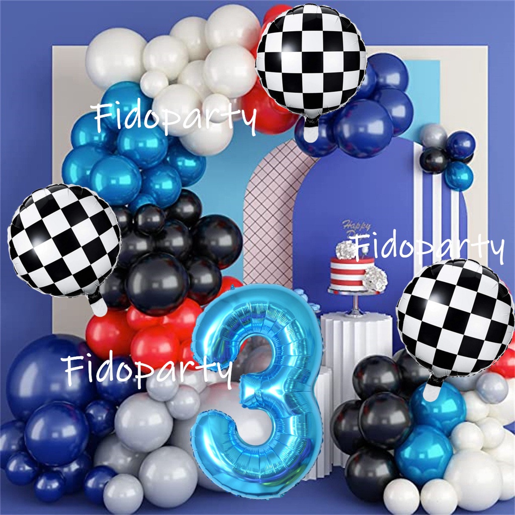 Racing Car Balloon Garland Arch Kit Black 32Inch Number Foil Balloons ...