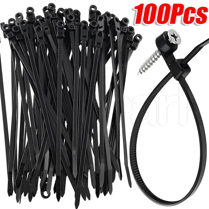 100Pcs Nylon Fixed Cable Ties with Screw Hole - Multipurpose Screw Hole Cable Ties - Self ...