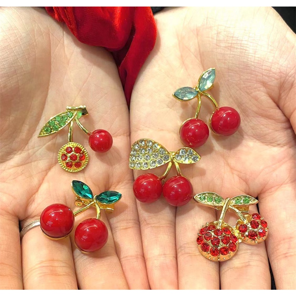 Classic Enamel Cherry Brooches For Women Cute Red Cherry Fruits Party ...