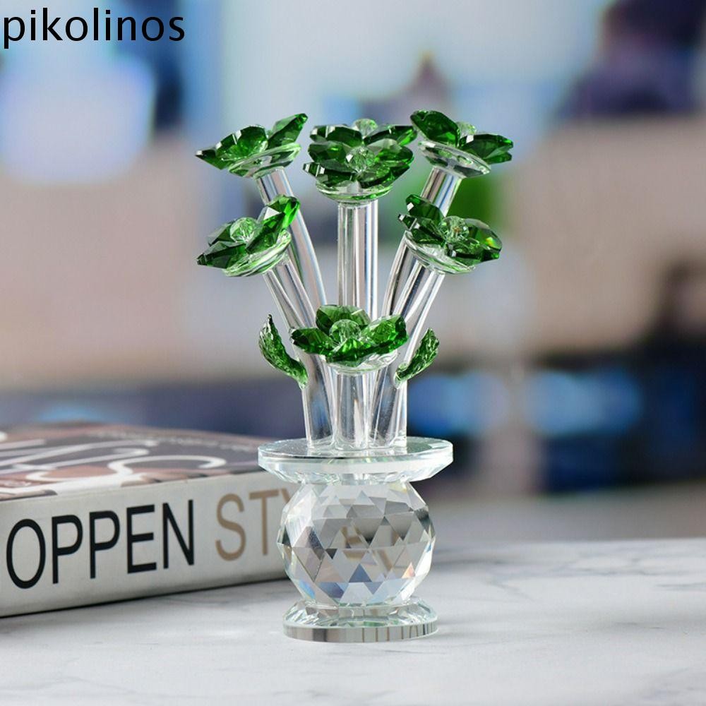 PIKOLINOS Crystal Flower Statue, Handmade Stylish Rose Flower Ornament ...