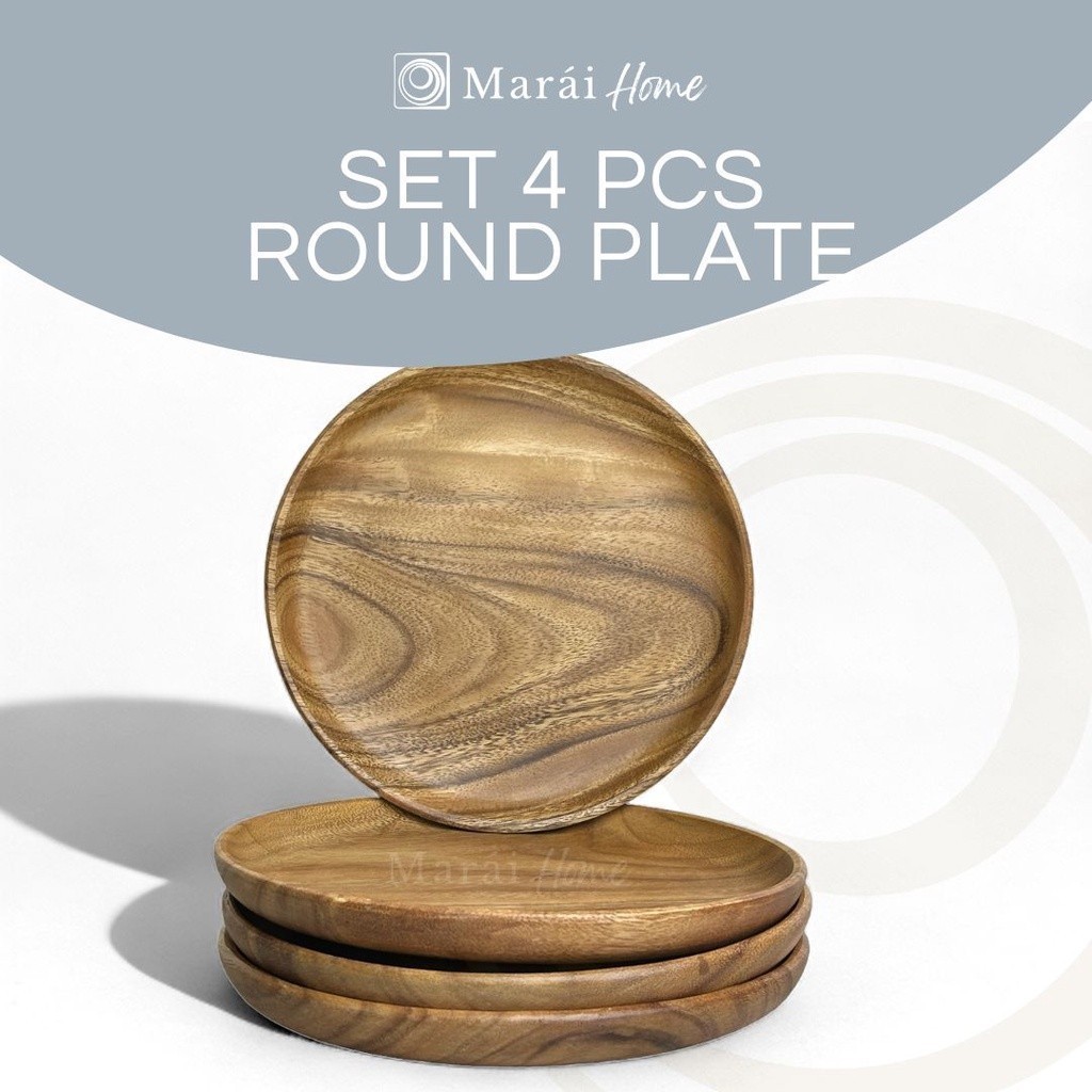 Marai Home Round Square Plate Set of 4 Acacia Wood | Shopee Philippines