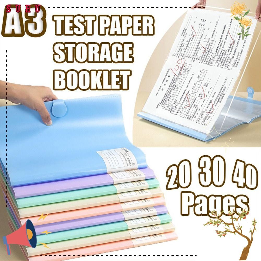 SUHU A3 File Folder, 20/30/40 Pages Large Capacity Test Paper Storage ...
