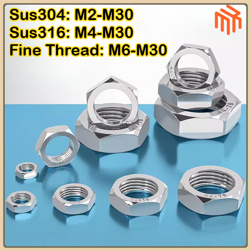 [MX1] Manipis na Hex Nut / Payat na Hex Nut na may Pino ng Thread / 304 316 Stainless Steel Thin ...