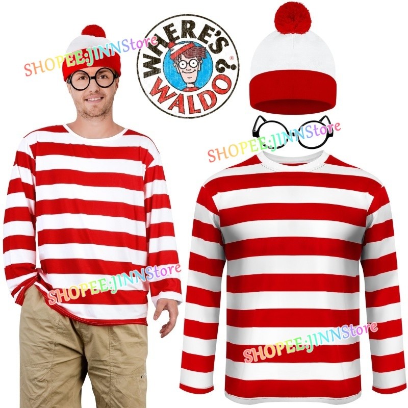 - JINN - WHERE'S WALLY Striped Shirt Kids Adults WALLY Costume Shirt ...
