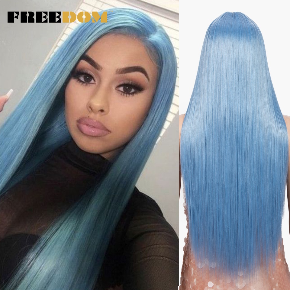 FREEDOM Synthetic Lace Wig 30 Inch Long Straight Wigs Soft Rainbow ...