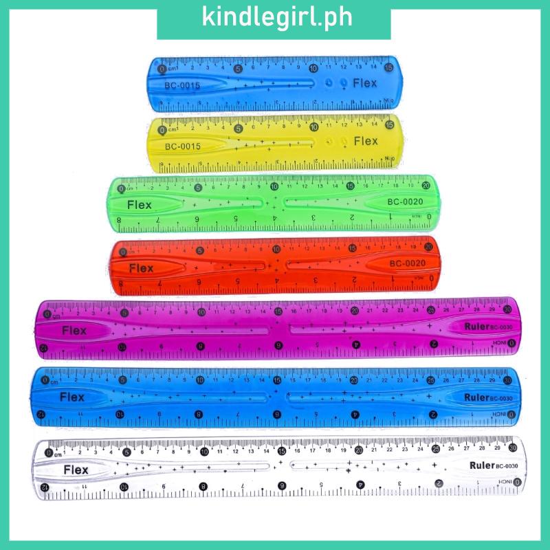KING 2x Plastic Ruler Duals Scale Bendable Flexible Rubber Ruler Clear ...