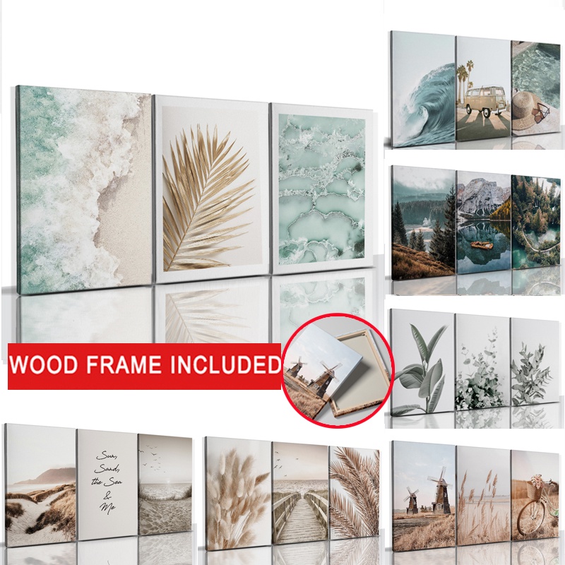 （With Frame）Large Size 50x70cm Frame 3PCS Nature Landscape Poster Dry ...