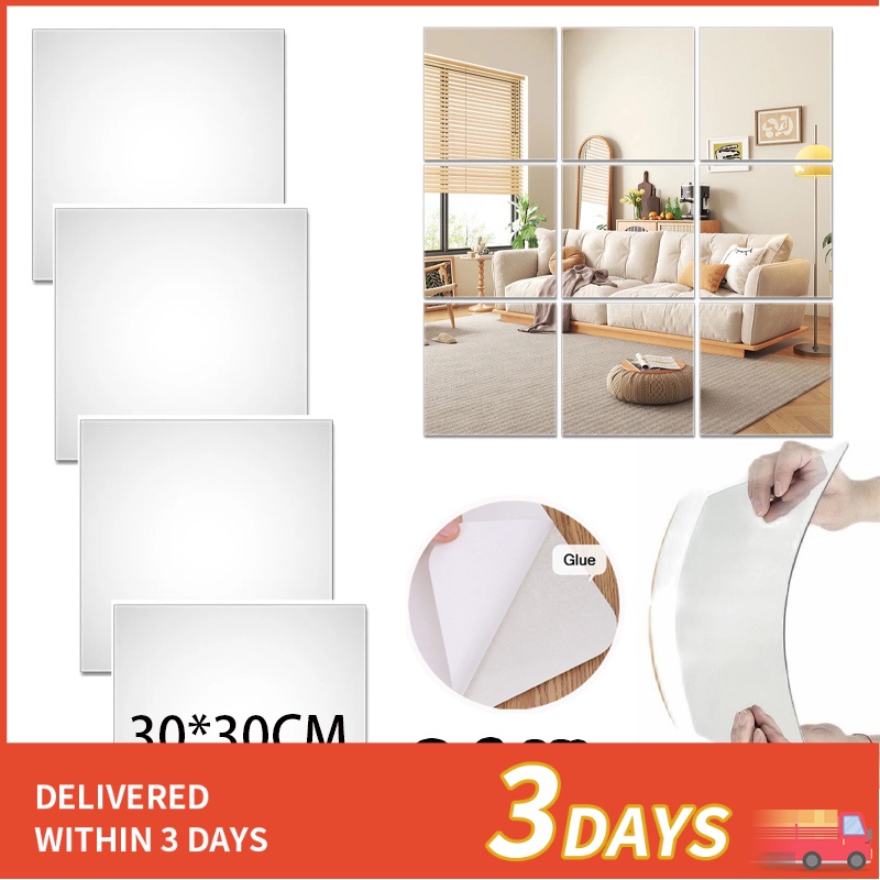 30*30cm DIY Self-Adhesive Acrylic Mirror Sticker Decal/3D Square Mirror ...