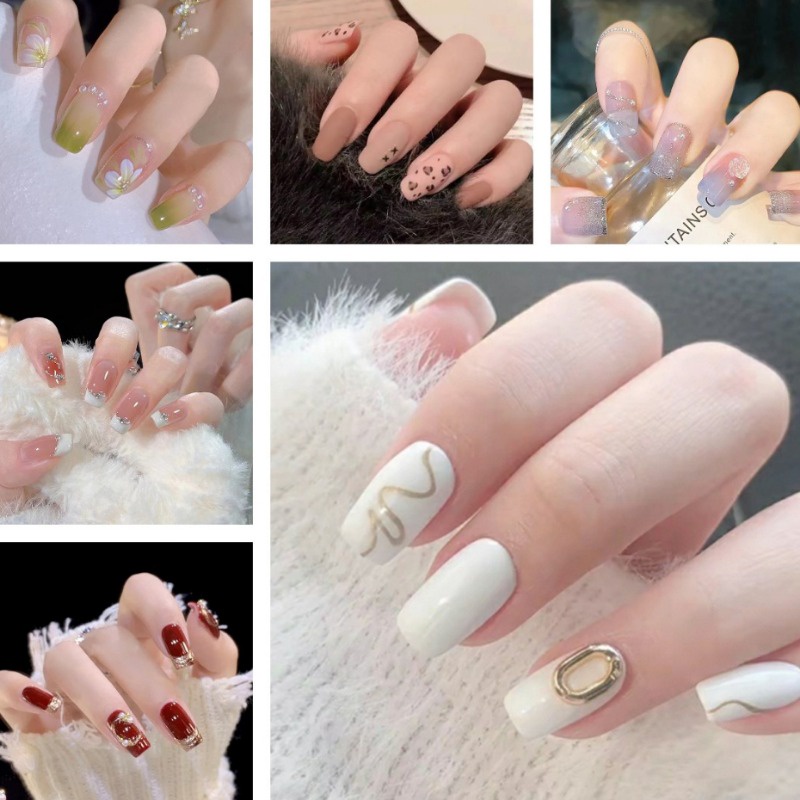 24Pcs/Set Fake Nails Set Fashion French White Manicure Set Nail Art DIY ...