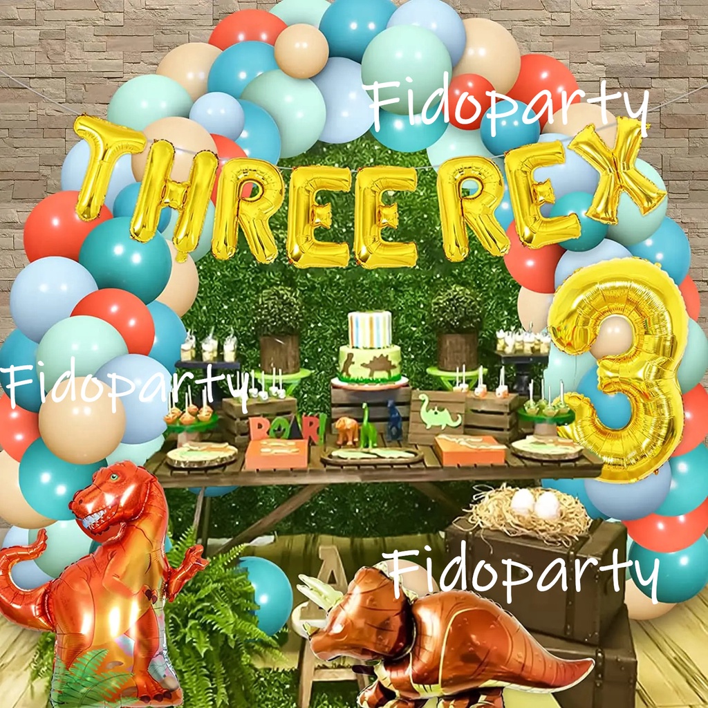Dinosaur Balloon Garland Arch Kit Three Rex Dinosaur 3rd Birthday ...