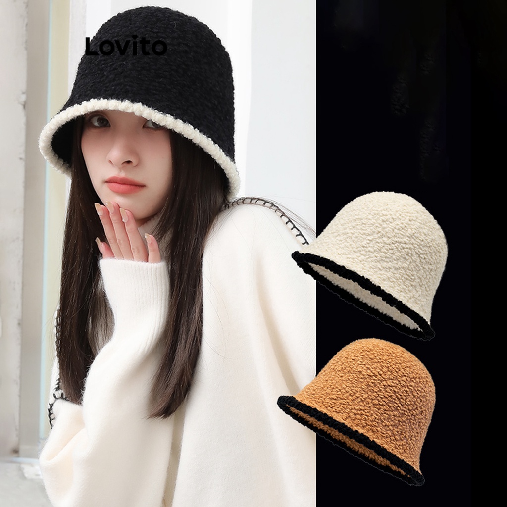 Lovito Women Casual Plain Warm And Fashionable Color Matching Basin Hat ...