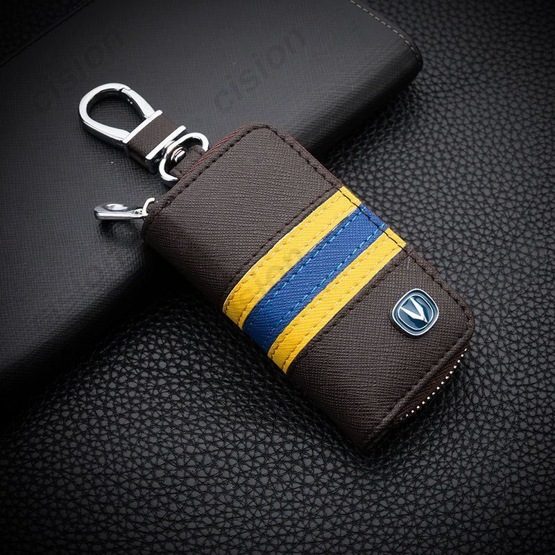 Tricolor Leather Car Key Holder Bag Remote Fob Shell Case Cover Zipper ...