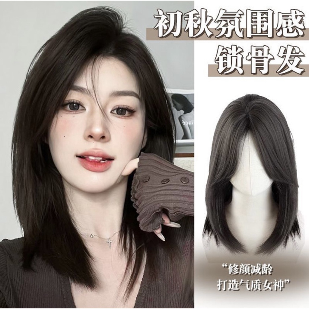 Zf23-002 Wig Female Long Hair Middle Bangs Medium Long Hair Styling ...
