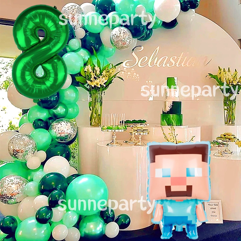 Minecraft Party Balloons Garland Pixel War Theme 0-9 Years Boys ...