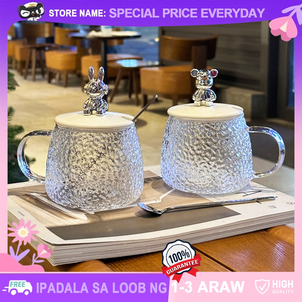 300ml Water Pattern Glass Cups Japanese Style Coffee Cup with Lid ...