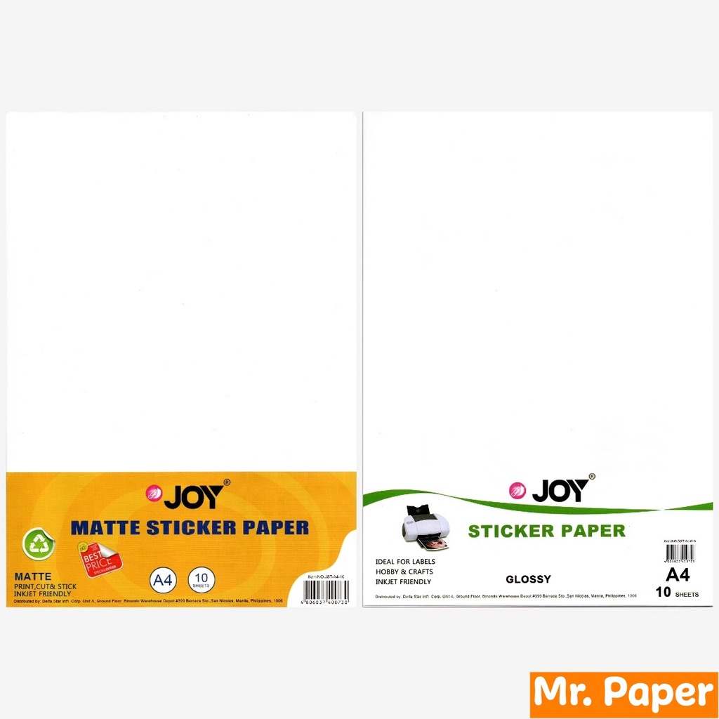 Joy Sticker Paper | Matte Glossy | 10 Sheets | Mr. Paper | Shopee ...