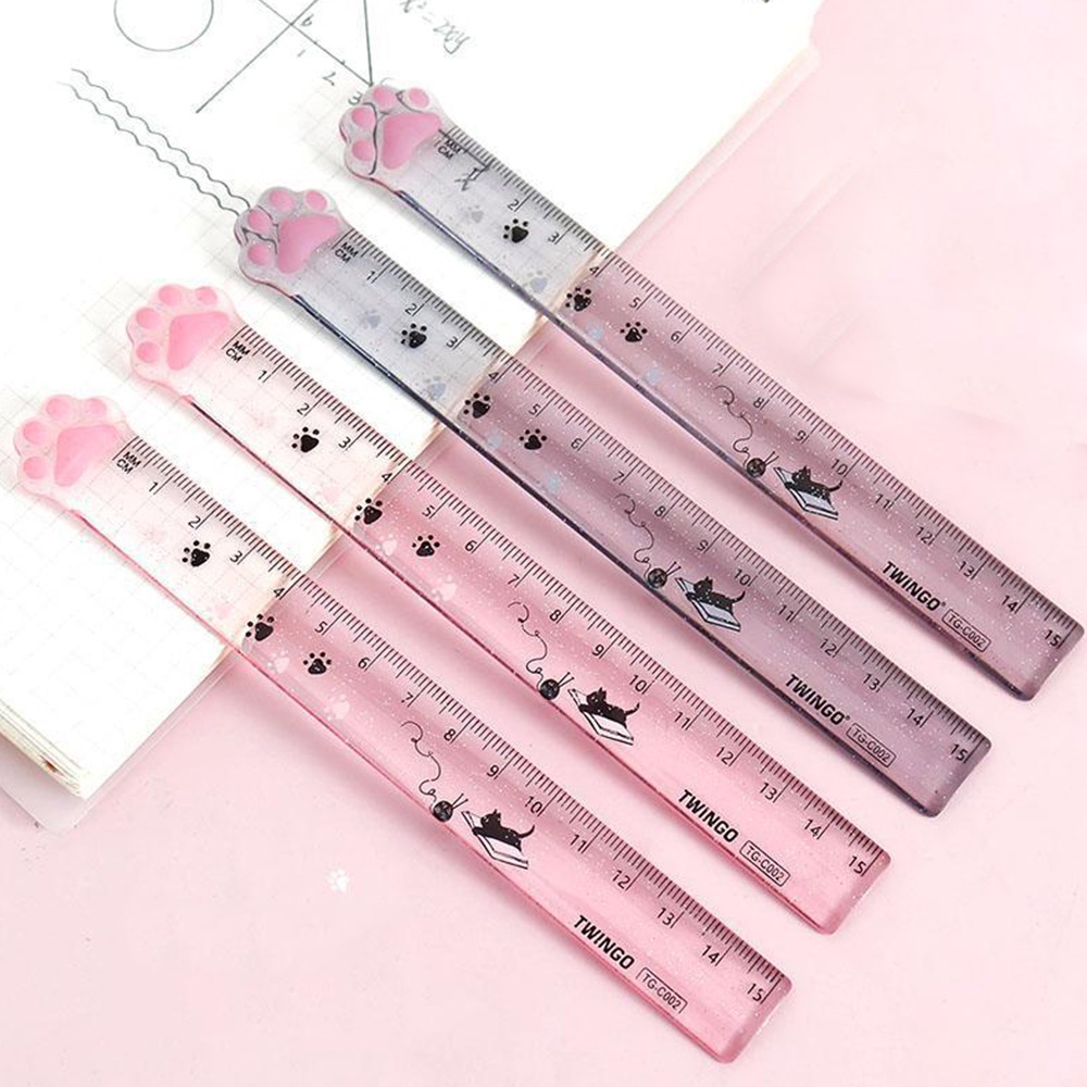 1Pcs Kawaii Cat Paw Straight Ruler Cute Transparent Rulers Student ...